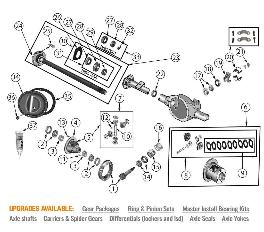 Factory Replacement Parts for Dana 35 Rear Axle - XJ Cherokee / MJ Com