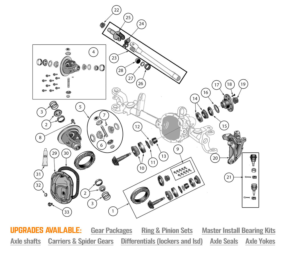 Factory Replacement Parts for Dana 30 Front Axle - JK Wrangler
