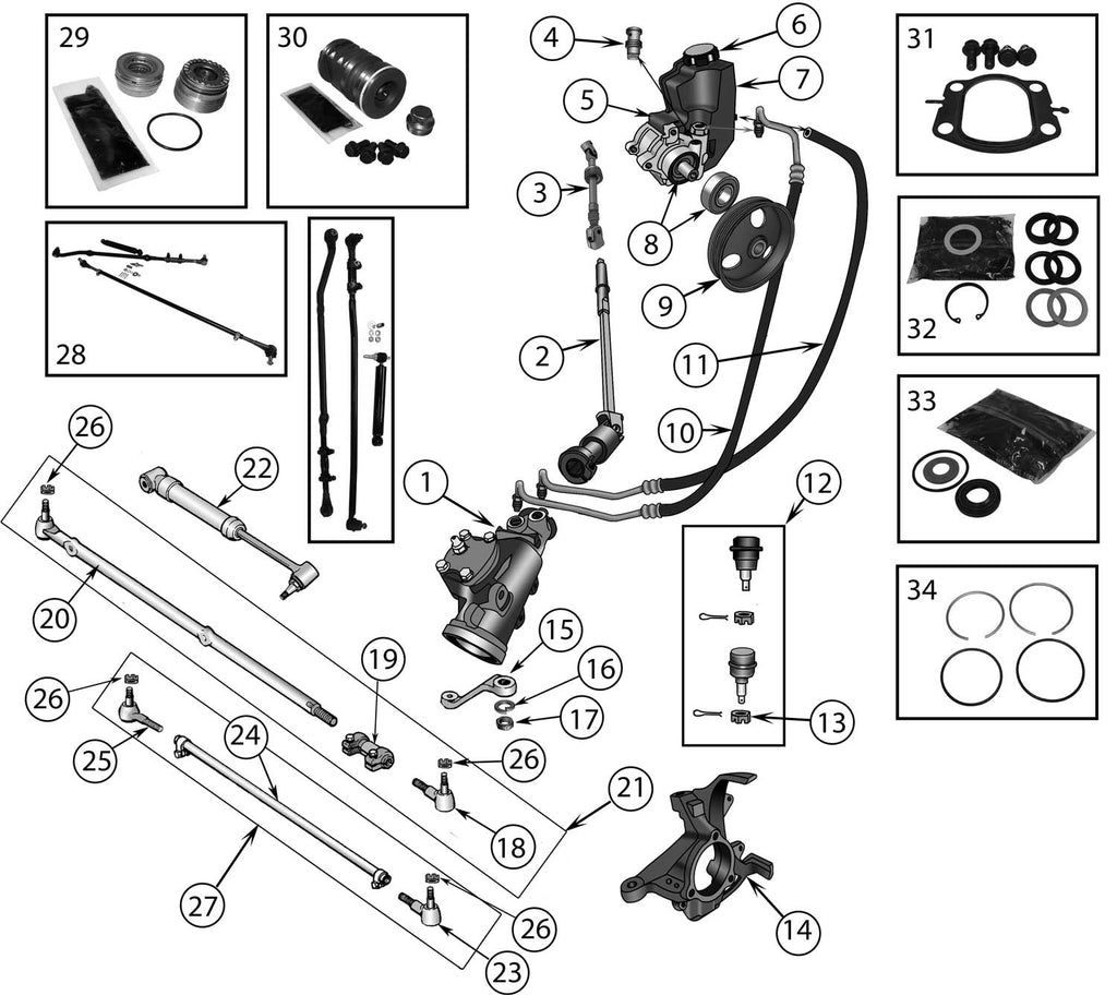 Factory Replacement Steering Parts for '97-'06 TJ Wrangler