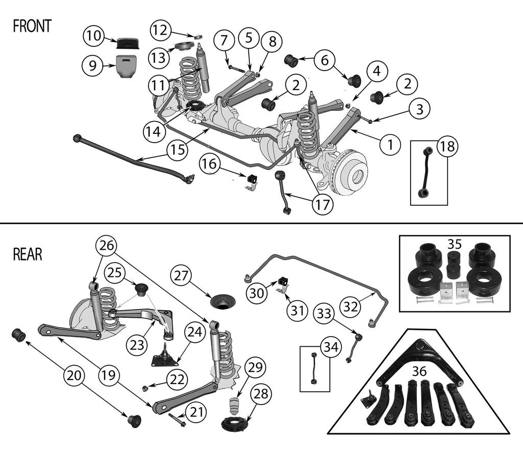 Factory Replacement Suspension Parts for '99-'04 Jeep WJ Grand Cheroke