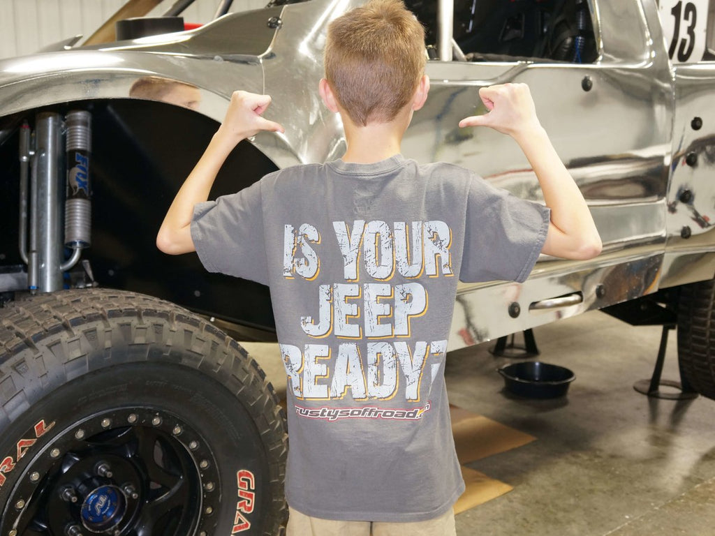 Rusty's Short Sleeve Dark Gray "IS YOUR JEEP READY? Shirt